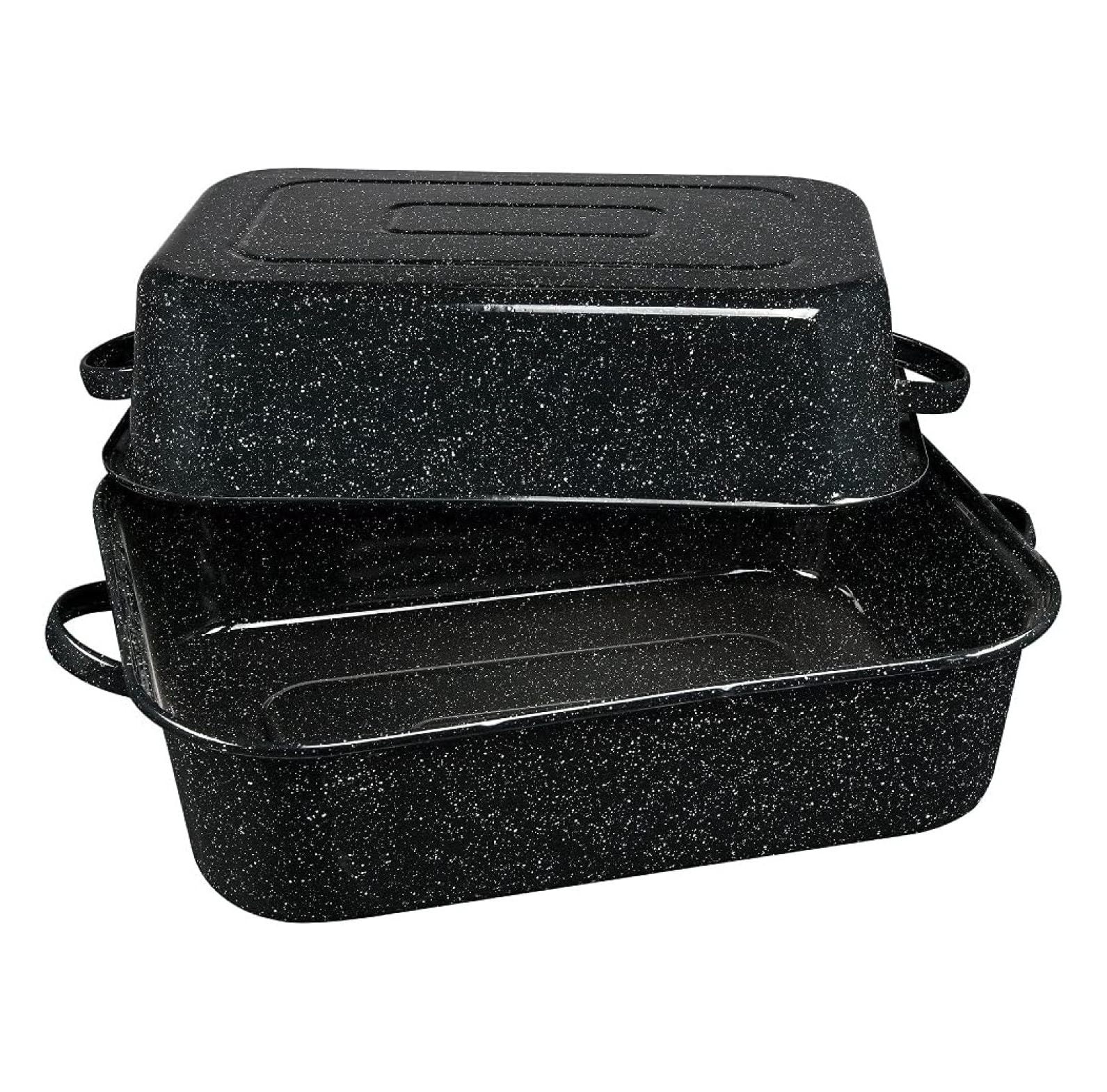 21 in Oven Rectangular Roaster with lid. (Speckled Black ...