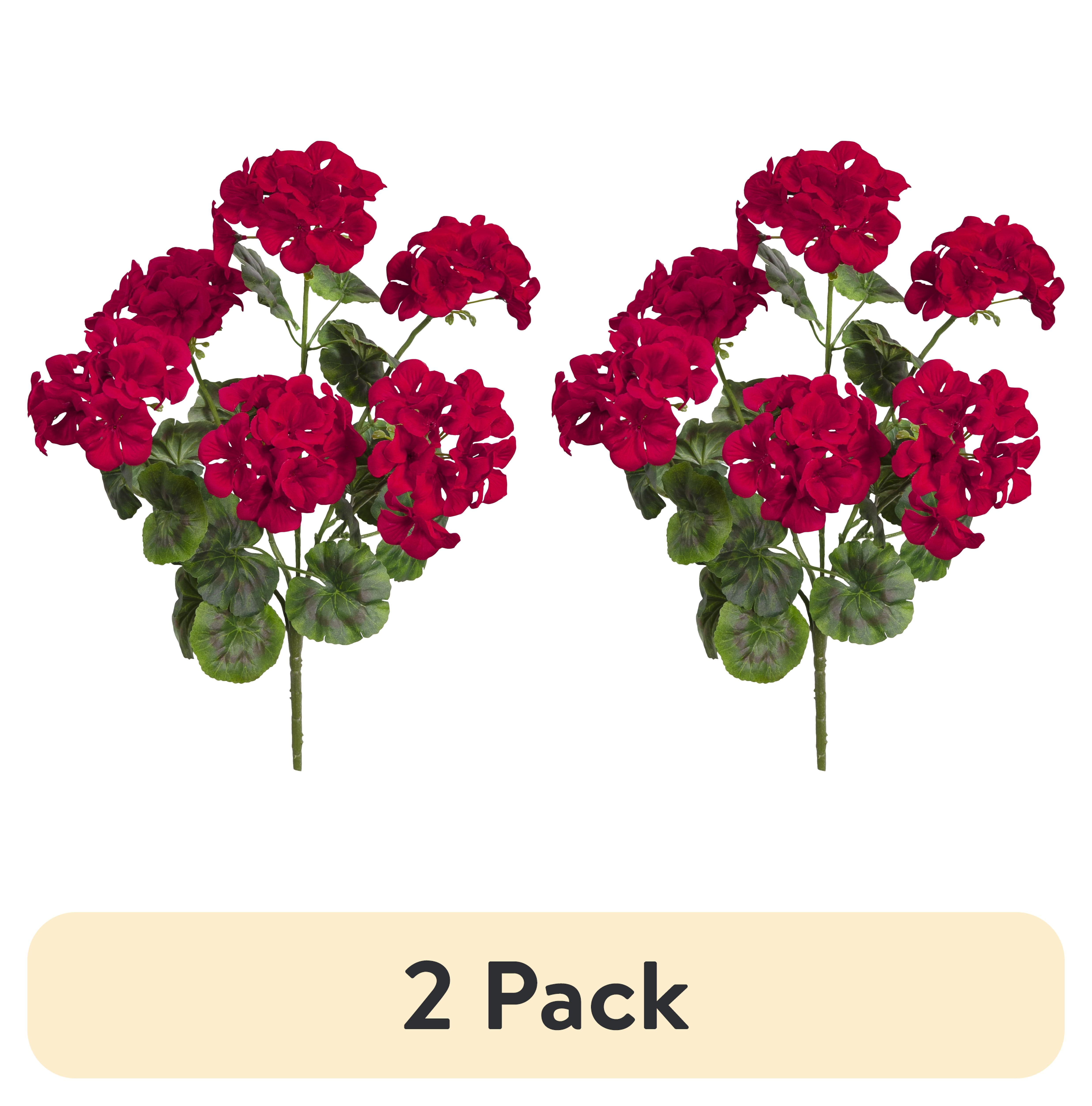 (2 pack) 21-inch Artificial Silk Red Geranium Bush, for Indoor Use, by ...