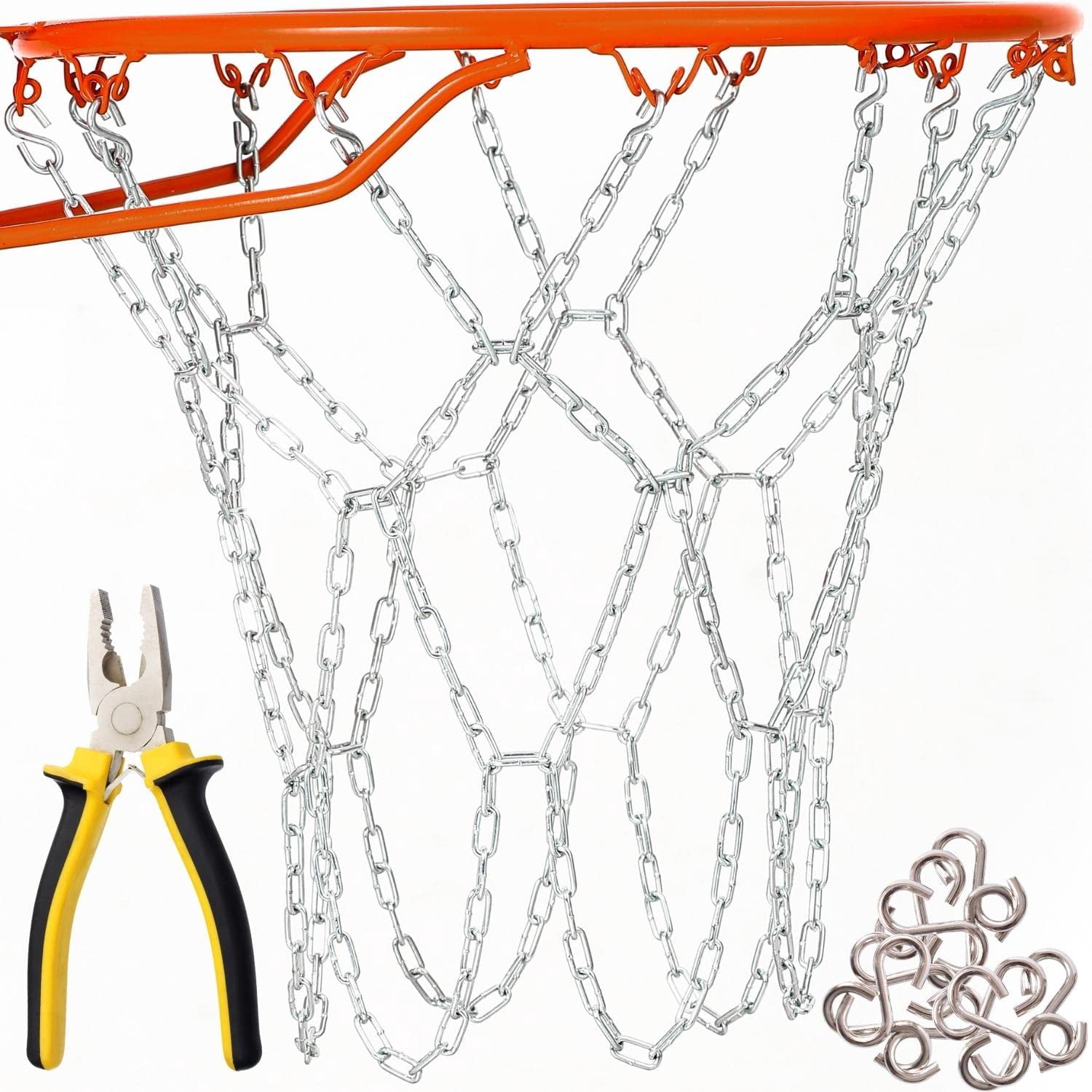 21-inch Galvanized Iron Basketball Chain Net with 12 S-hooks and Pliers ...