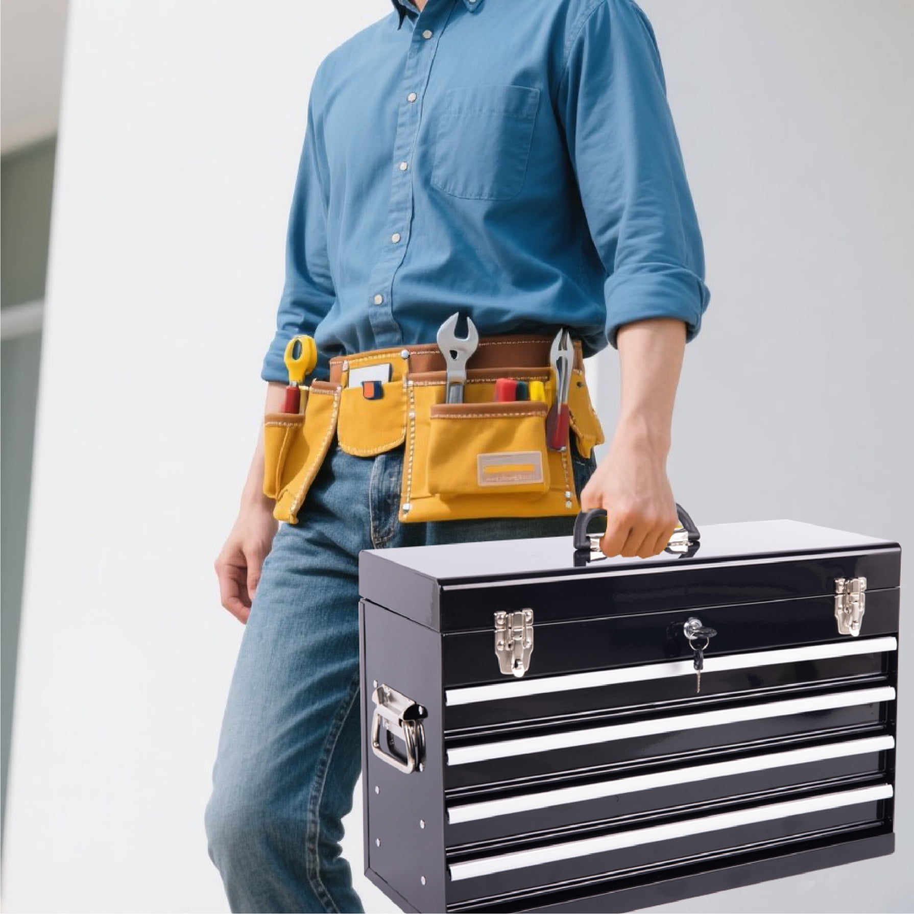 21-inch Heavy Duty Metal Tool Box, Portable Tool Chest with 4 Drawers ...