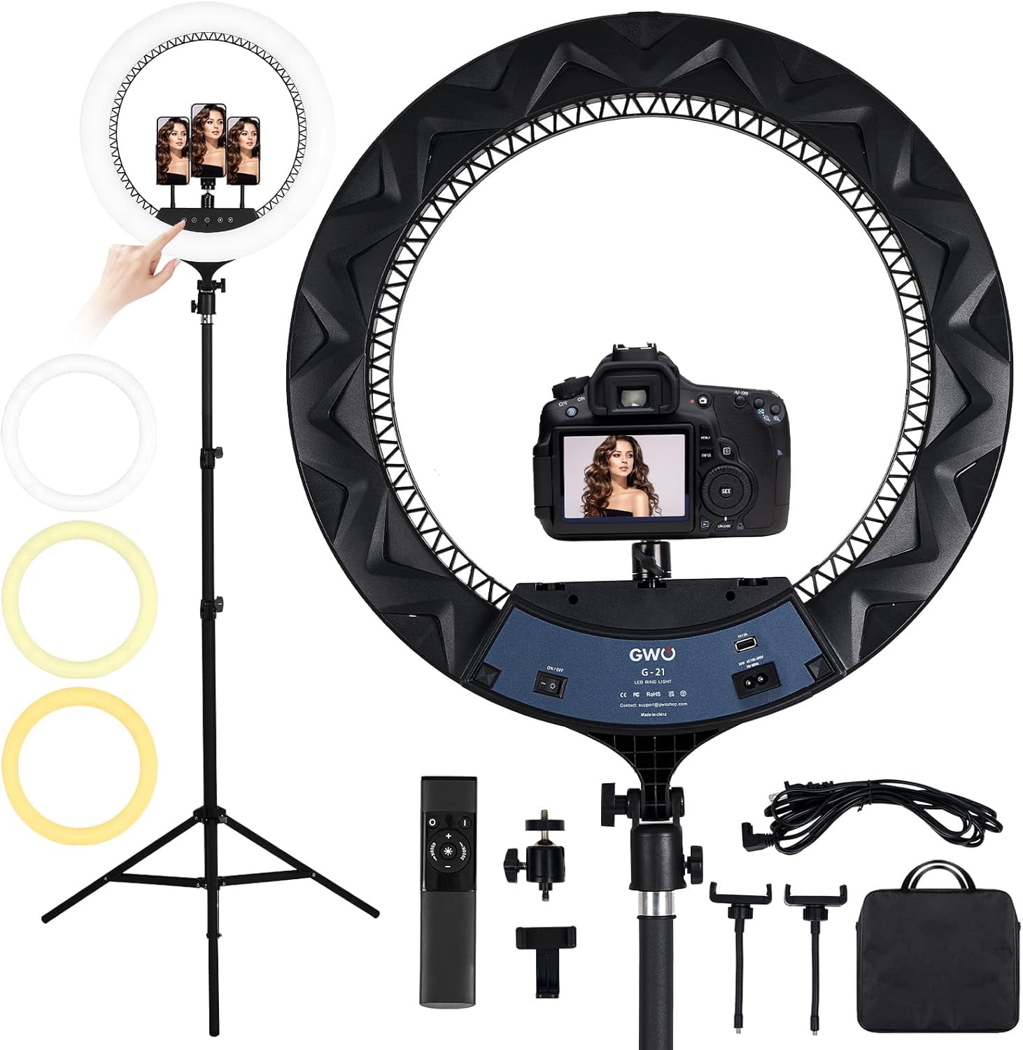 21 inch LED Ring Light with Tripod Stand 6000K Dimmable Makeup Selfie ...