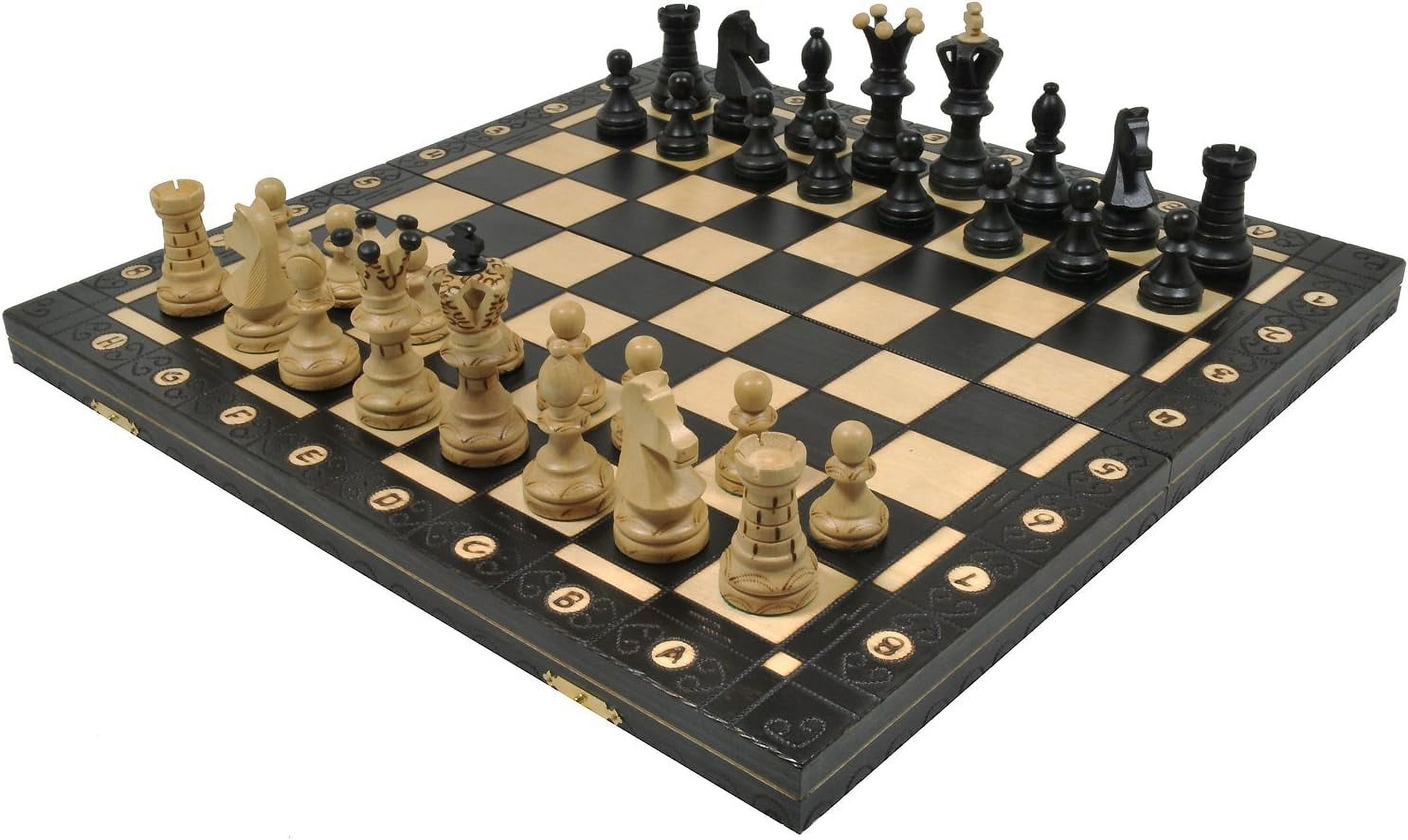 21 inch Large Beautifully Detailed Black Travel Wooden Chess Set with ...
