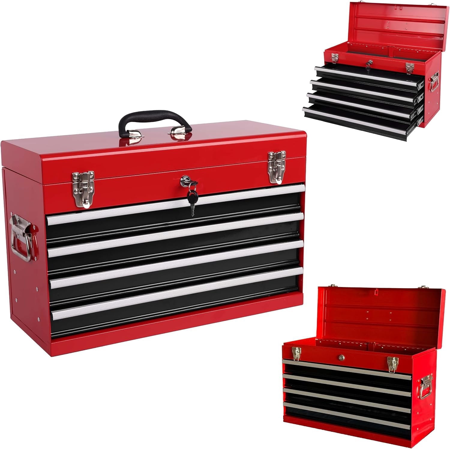 21-inch Portable Metal Tool Box with 4 Drawers, Steel Toolbox with ...