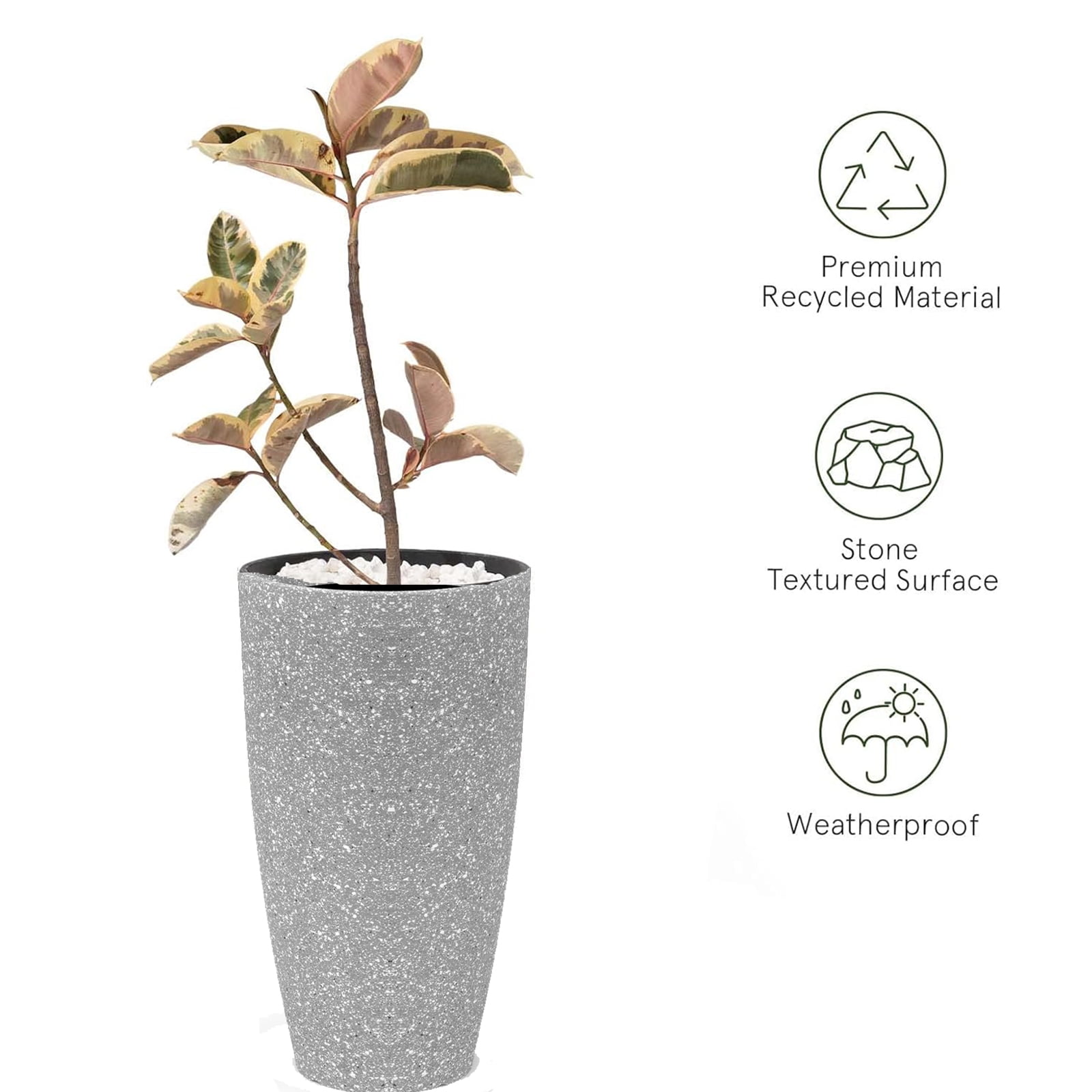 21 inch Round Tall Planter Resin Vase with Drainage Hole, Indoor ...