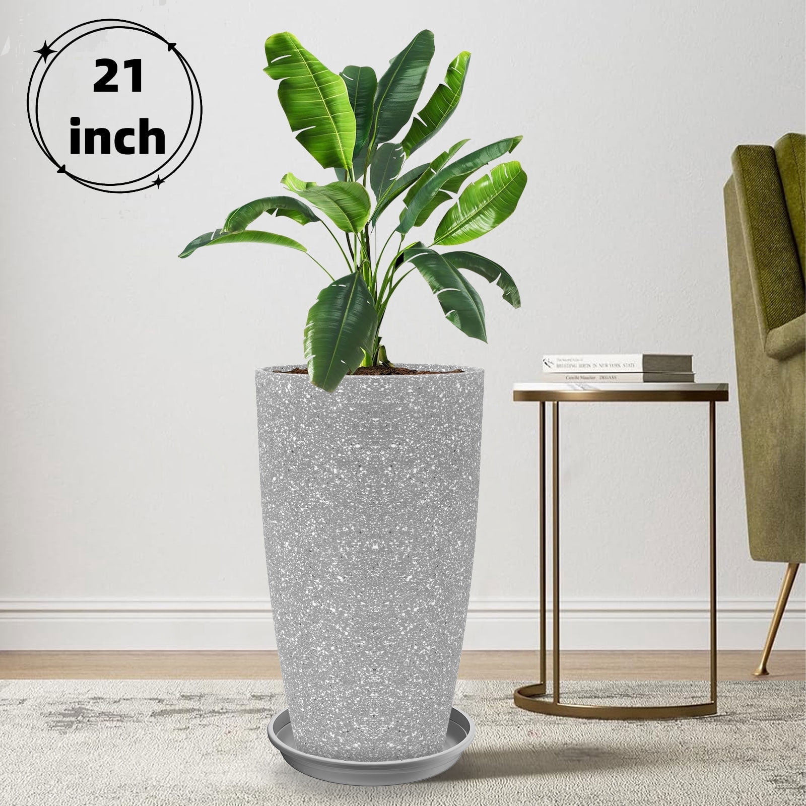 21-inch Round Tall Planters, Vertical Stackable Plastic Resin Vases ...