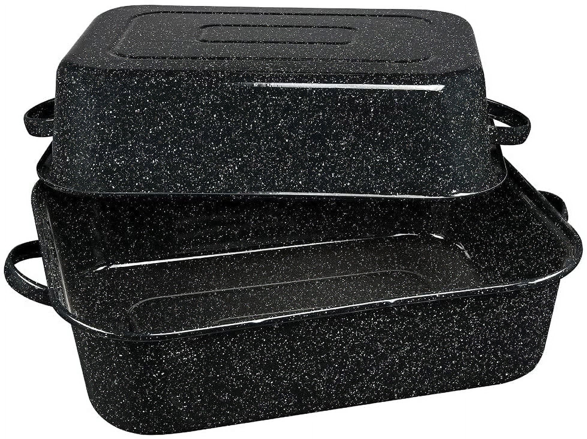 **21-inch covered rectangular roaster - enamel steel cookware, nonstick ...