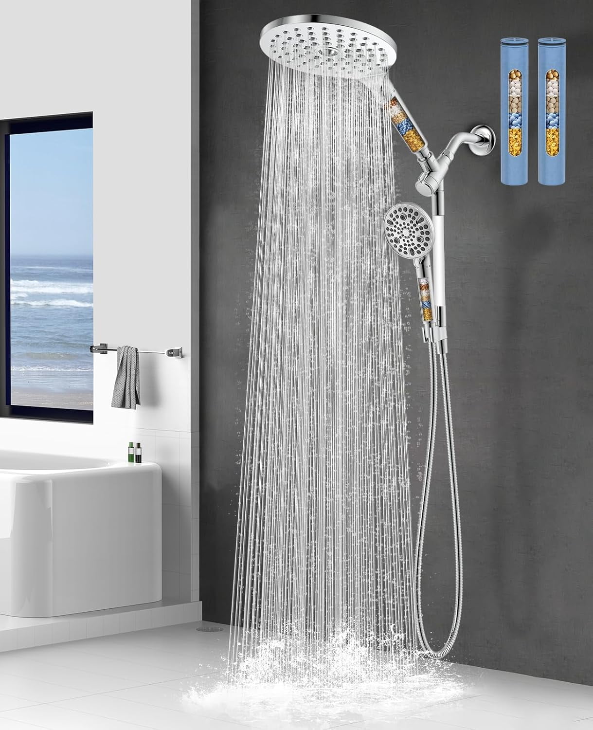 21-mode Dual Handheld Shower Head Combo, 2-in-1 Rain Shower Heads ...