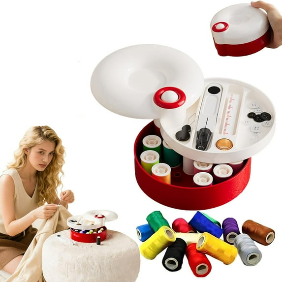 21 piece rotating magnetic sewing box, portable multi-layer needle and ...