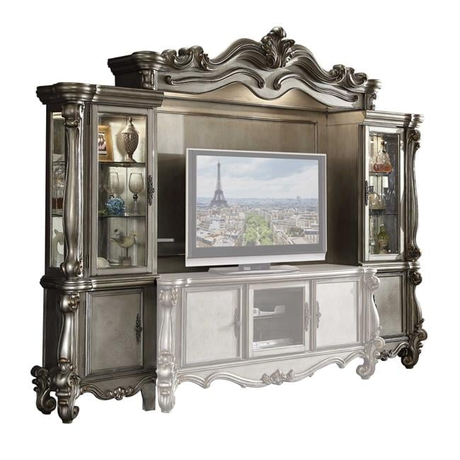 21 x 118 x 95 in. Antique Platinum Wood Poly Resin Glass Entertainment ...