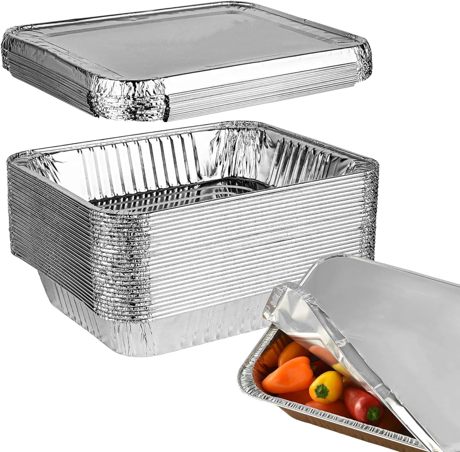21" x 13 ” Aluminum Foil Pans With Lids (20 Pack), Full-Size Deep Steam ...
