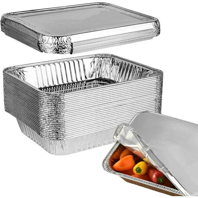 21" x 13 ” Aluminum Foil Pans With Lids (20 Pack), Full-Size Deep Steam ...