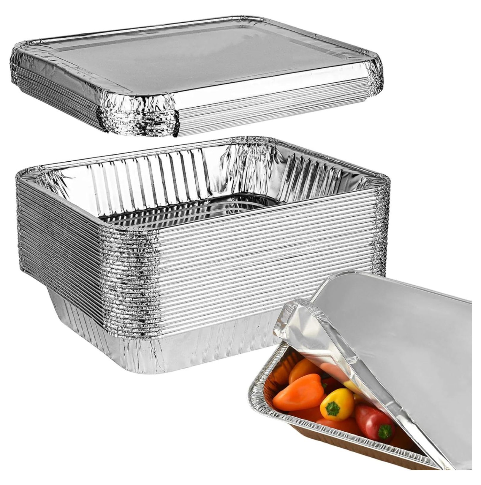 21" x 13 ” Aluminum Pans With Lids (20 Pack), Full-Size Deep Steam Pan ...
