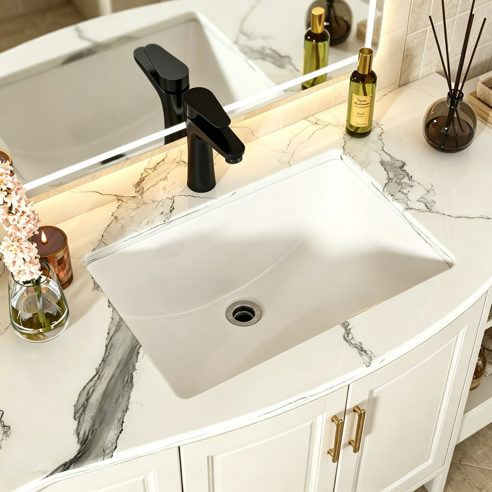 21" x 14" White Rectangular Ceramic Undermount Bathroom Sink, with ...