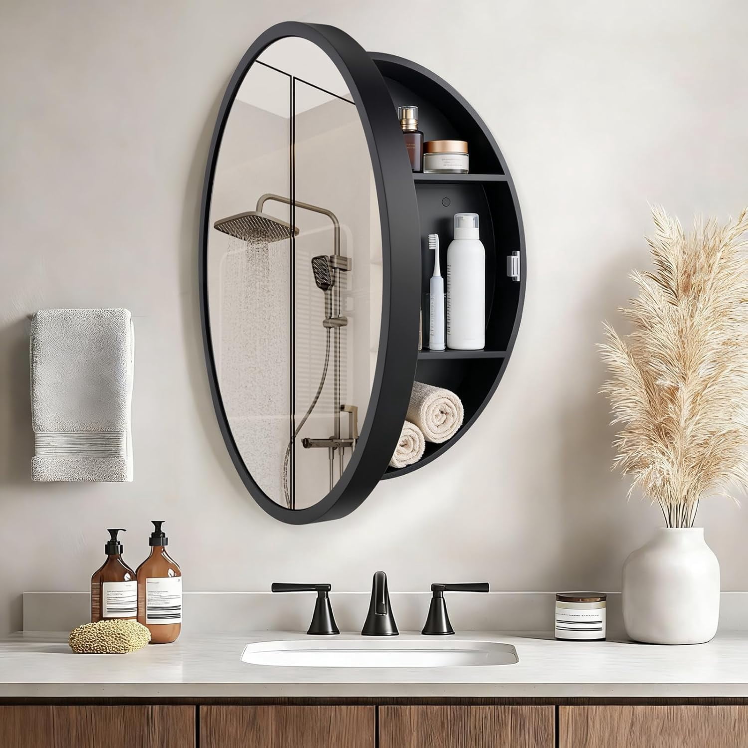 21 x 18 Inch Oval Bathroom Medicine Cabinet - Wall Mounted Mirror with ...