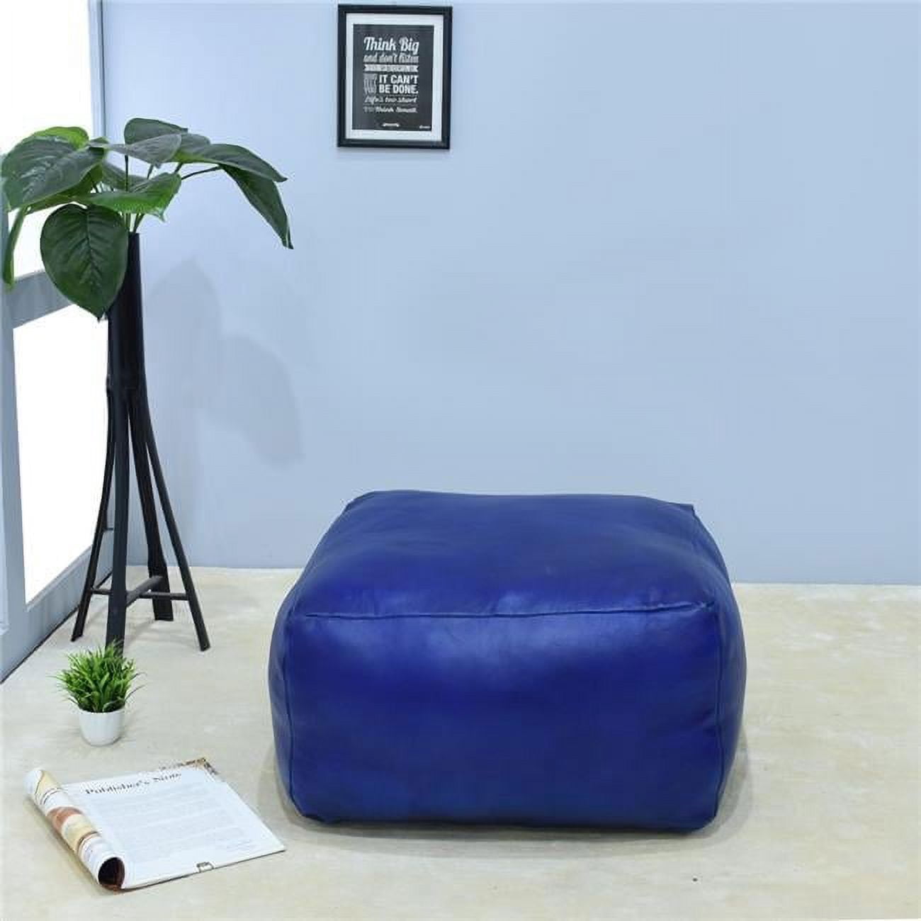 21 x 21 x 12 in. Recycled Foam Solid Handmade Leather Square Ottoman ...