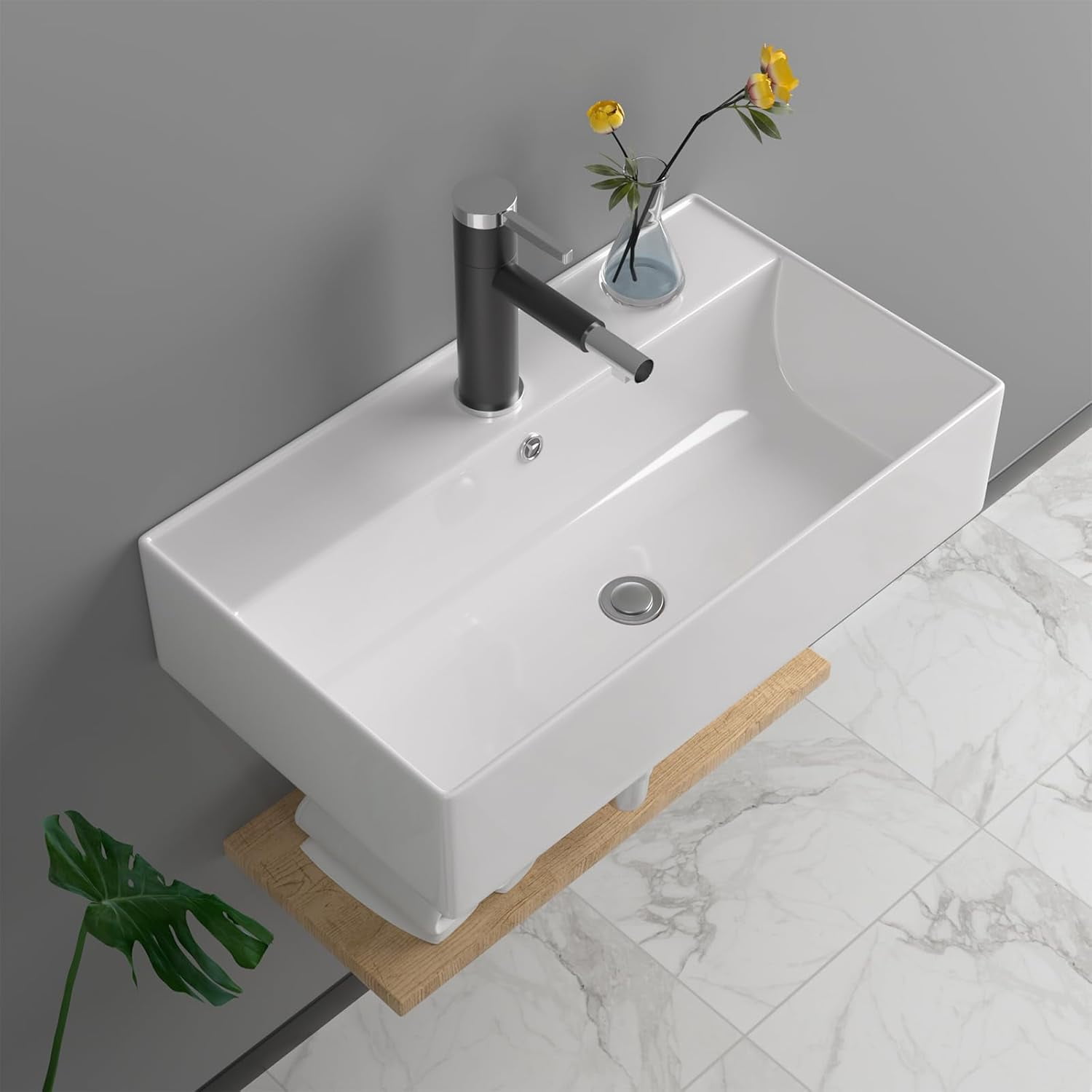 21"x12" Rectangular White Porcelain Ceramic Vessel Vanity Sink for Wall ...