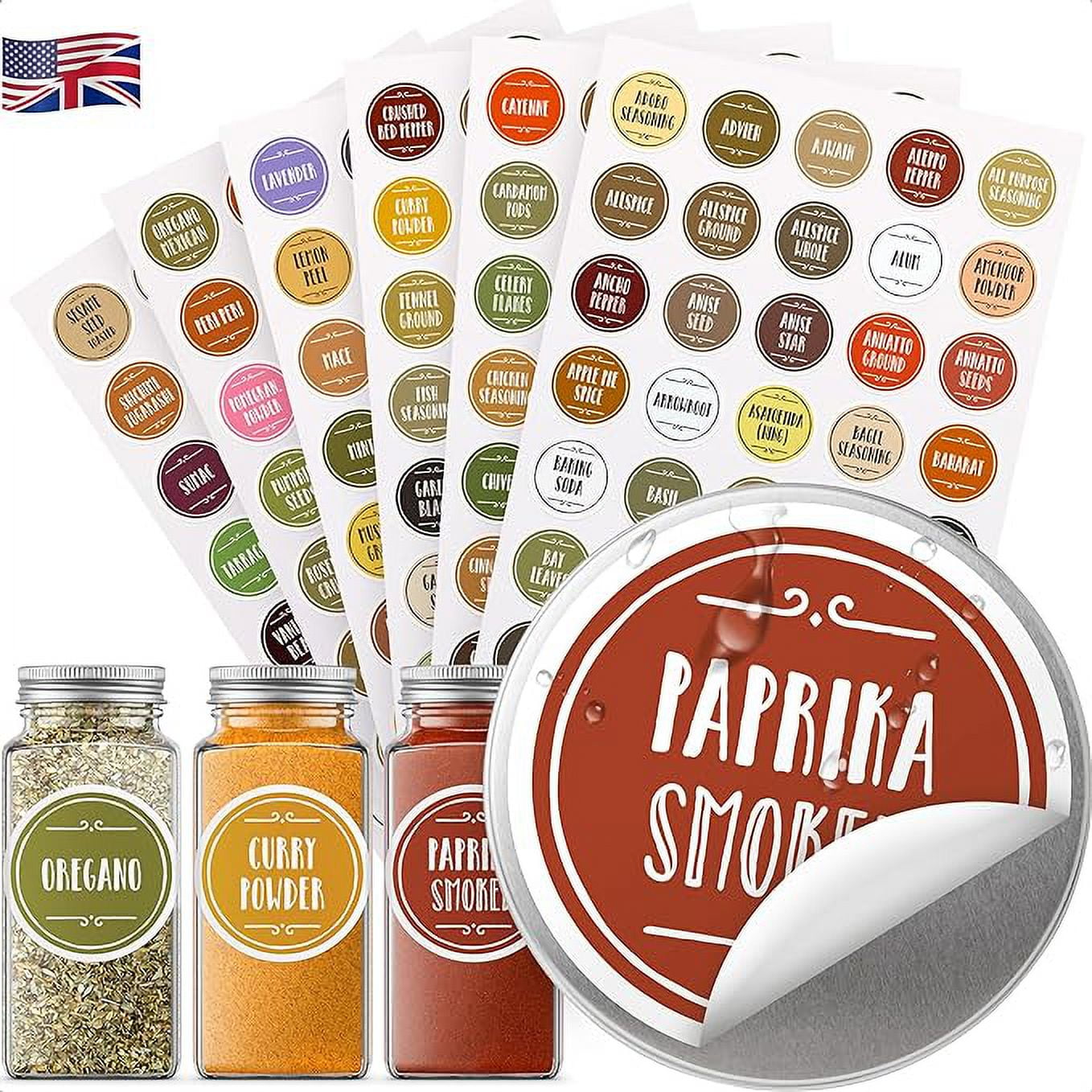 210 Colour-coded Spice Labels, Waterproof Oil-Resistant Round 38mm ...