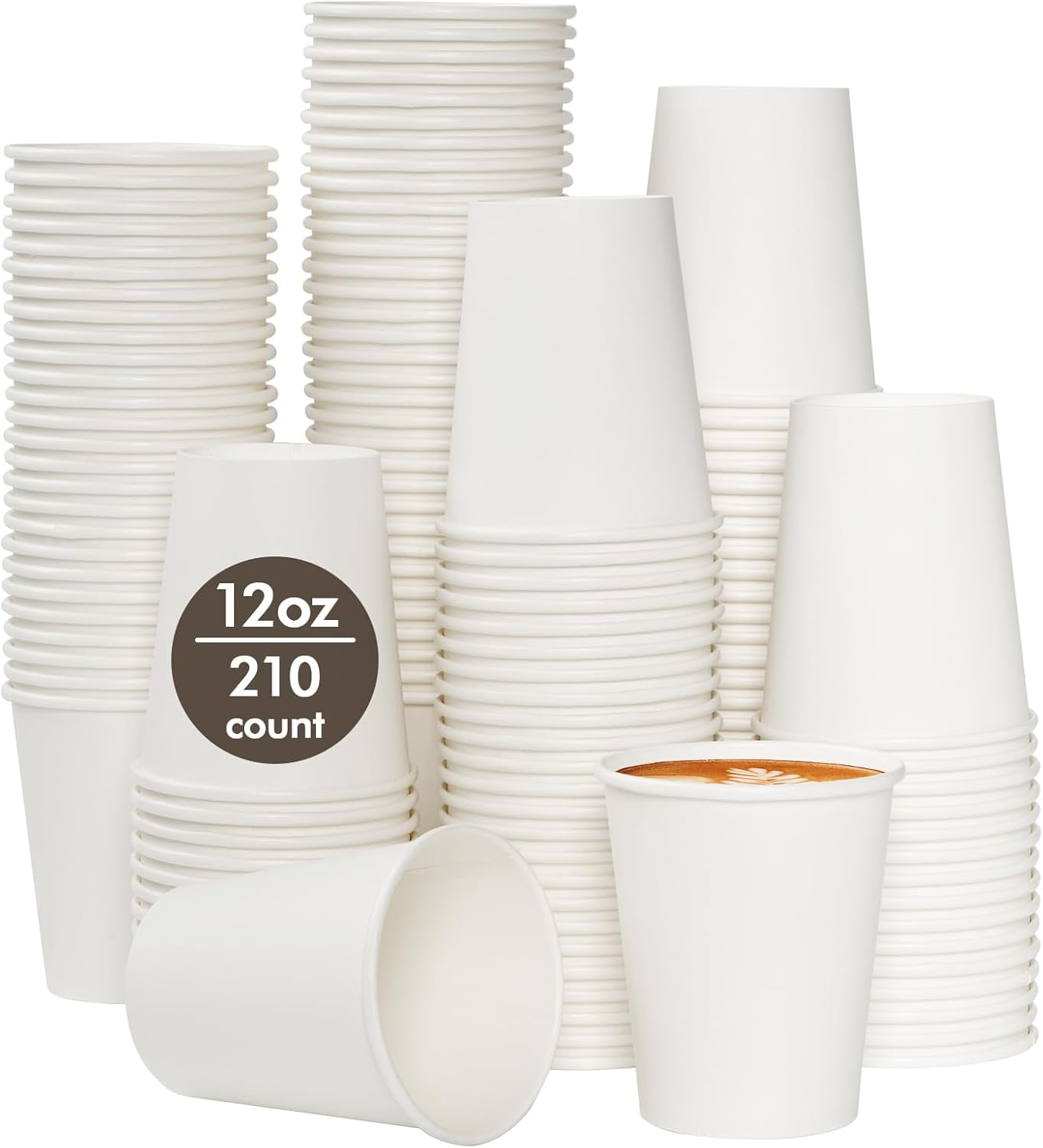 210 Count 12 oz Coffee Cups, White Paper Cups 12 oz for Water Juice or ...