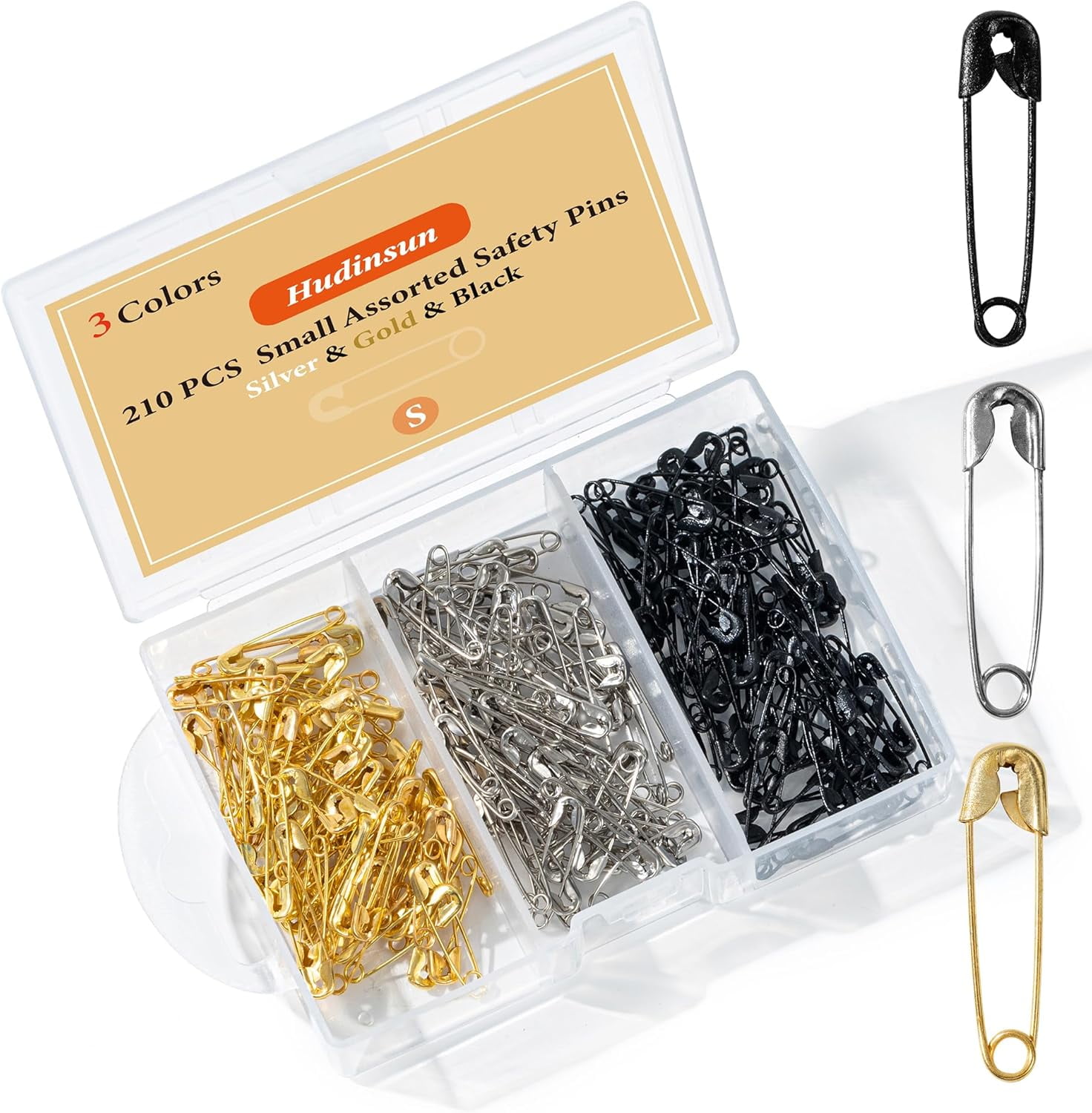 210 PCS Small Safety Pins Assorted, Silver and Black and Gold Safety ...