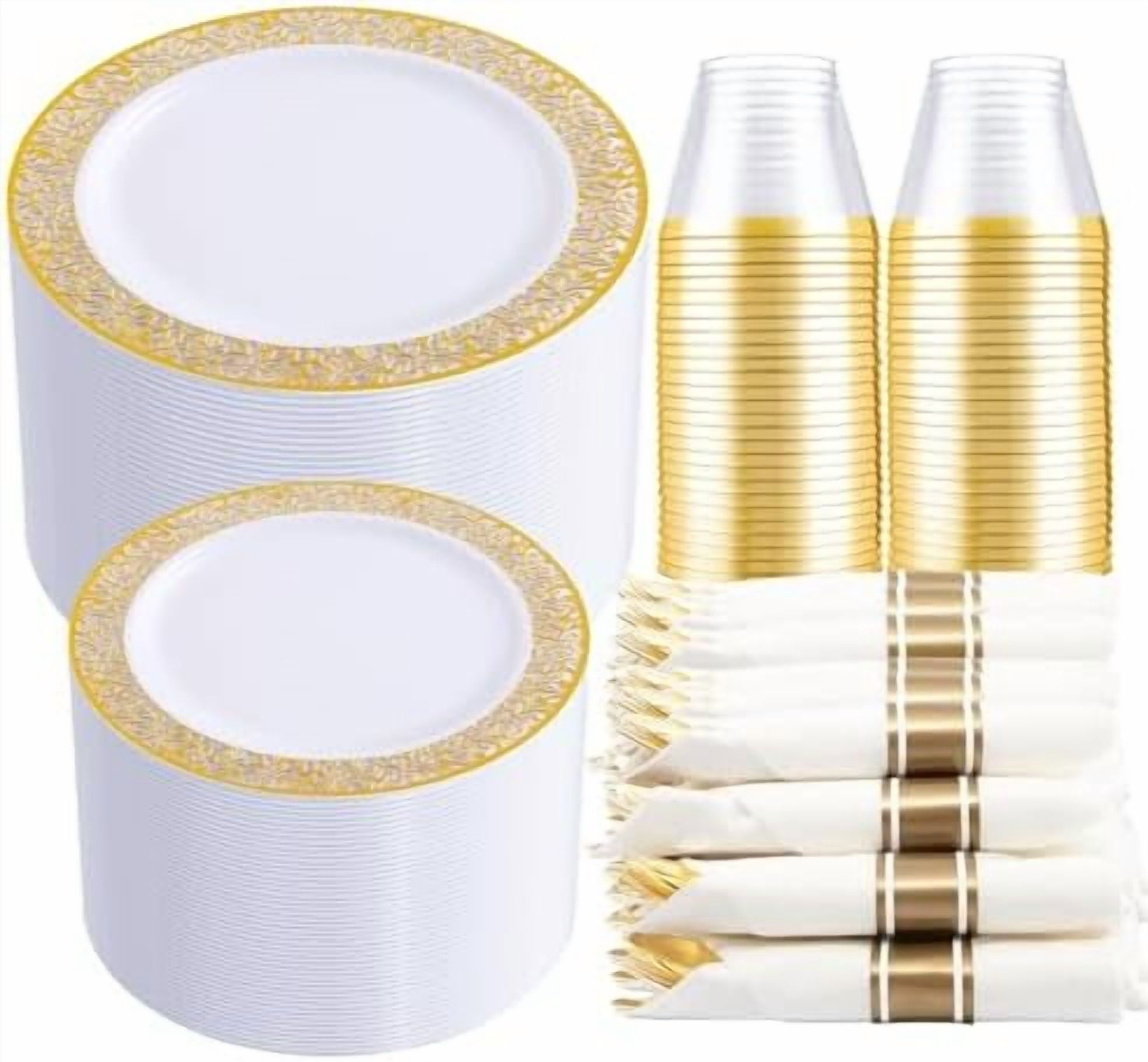 210 PCS Thanksgiving Gold Plastic Plates, Thanksgiving Plastic ...