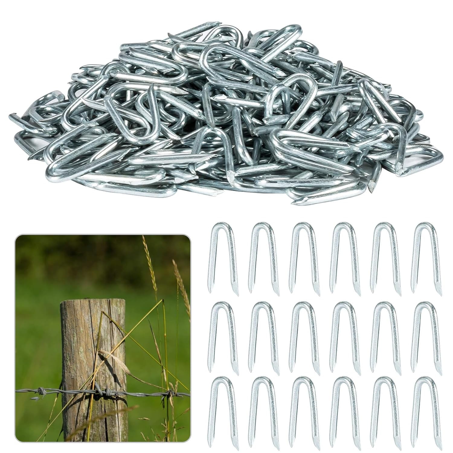 210 PCS U Fence Staples - Galvanized U Shaped Nails Heavy Duty Staples Fencing Staples U Nails ...