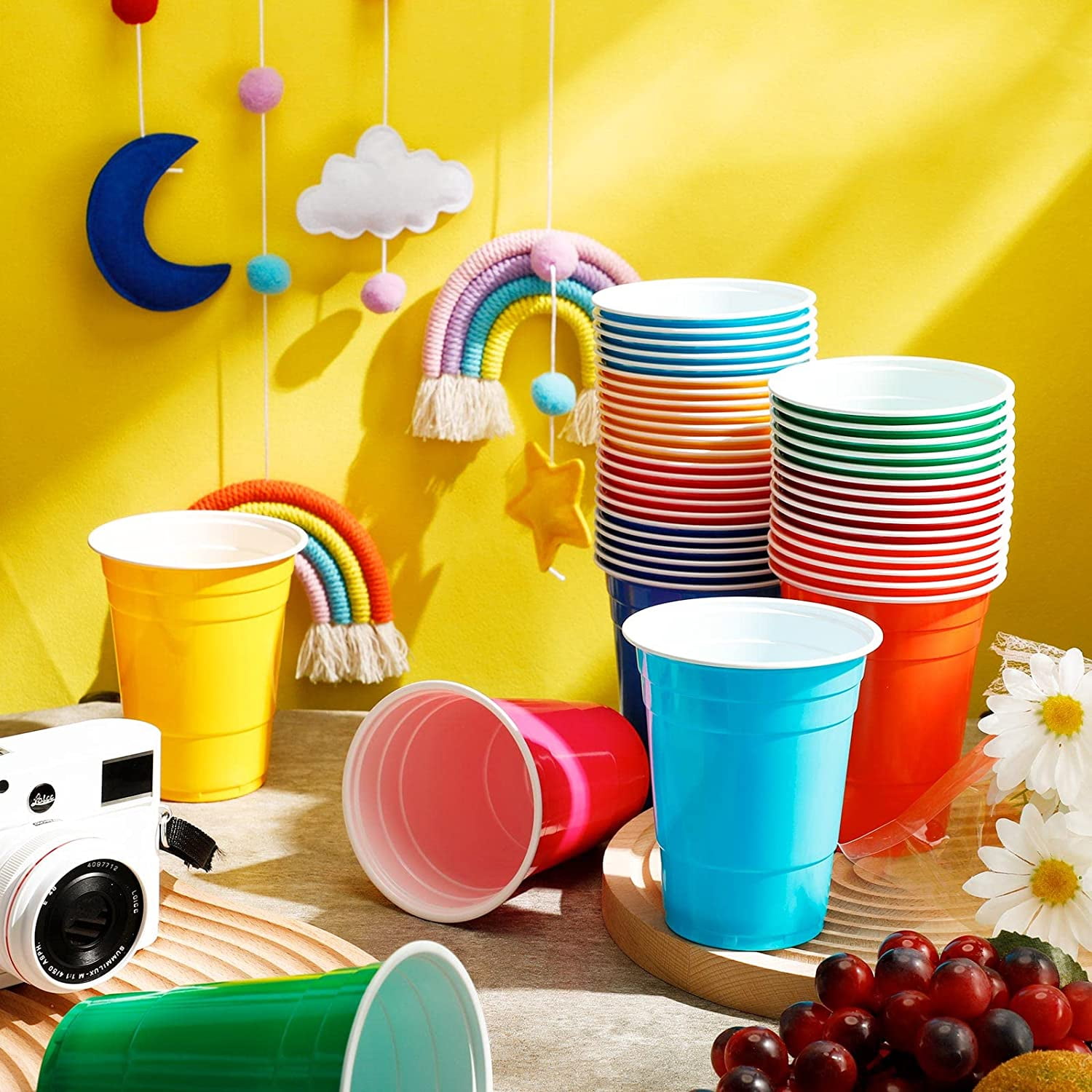 210 Pack Colored Plastic Cups Bulk Rainbow Disposable Cups 16 oz Multi ...