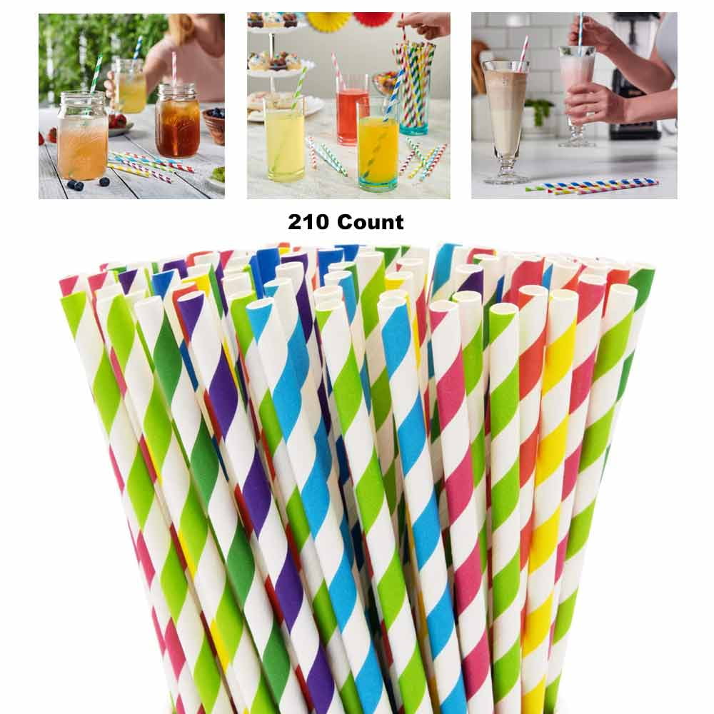 210 Paper Straws Eco Friendly Multi Color Biodegradable Soda Cocktails ...