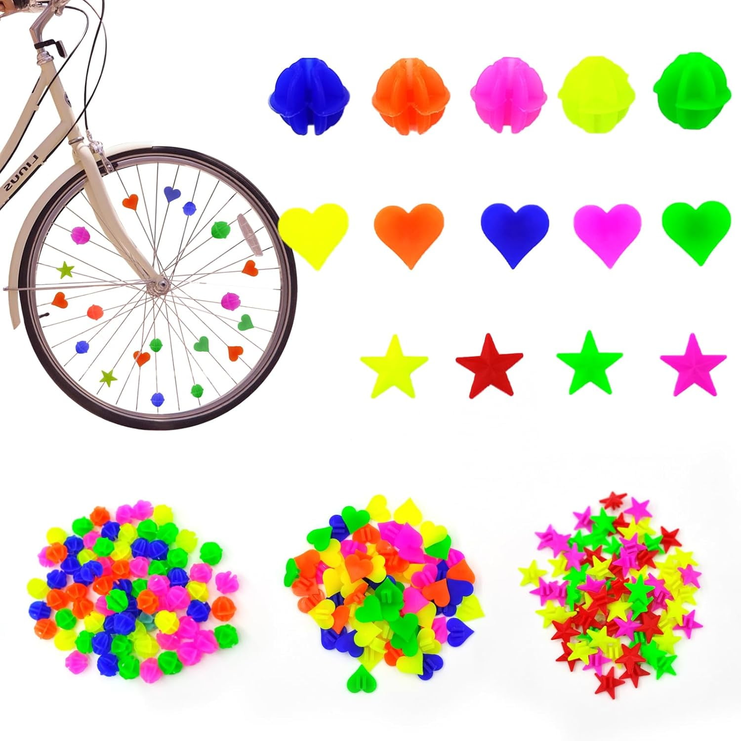 210 Pcs Bike Wheel Spokes Beads, Colorful Plastic Clip Beads Bicycle ...