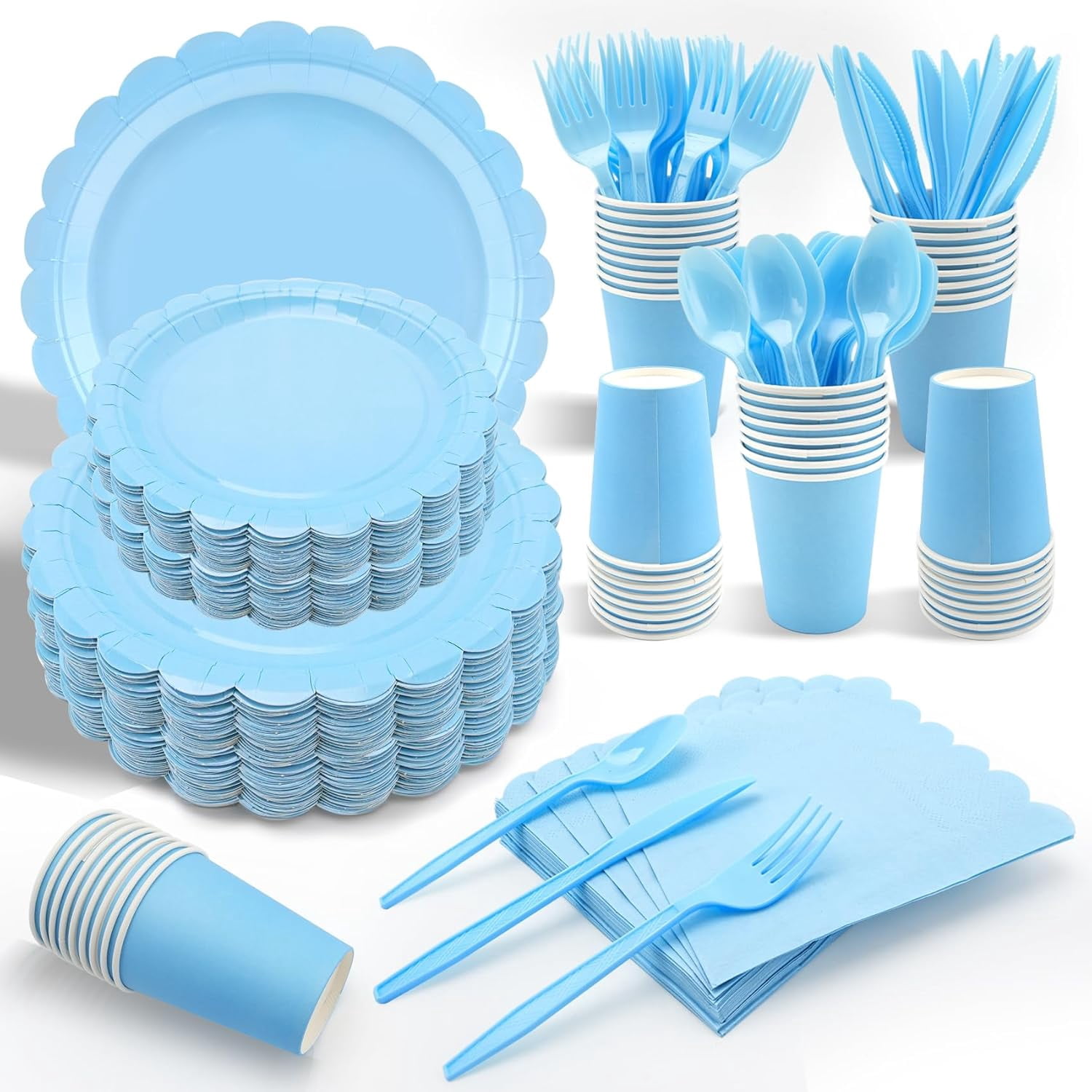 PHYSUN-210 Pcs Blue Paper Plates and Napkins, 30 Guest Light Blue Party ...