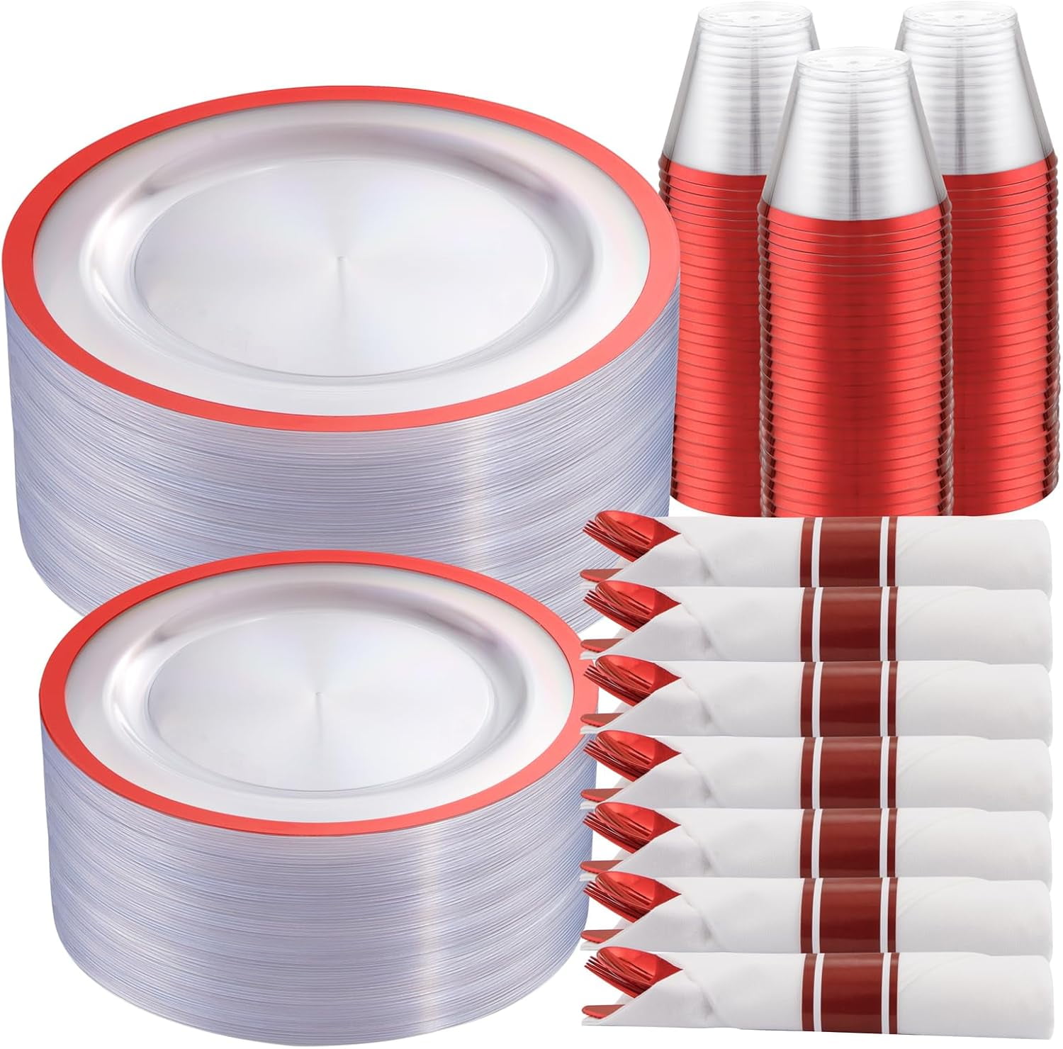 210 Pcs Clear and Red Plastic Plates, Disposable Dinnerware Set ...