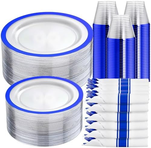 210 Pcs Dark Blue Plastic Plates, Clear Disposable Plates for 30 Guests ...