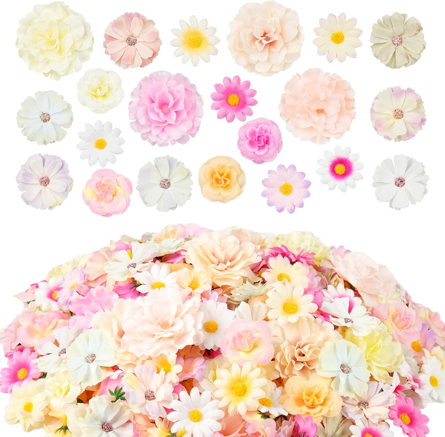 210 Pcs Mini Silk Flower Heads Small Fake Rose Daisy Faux Flowers Bulk ...