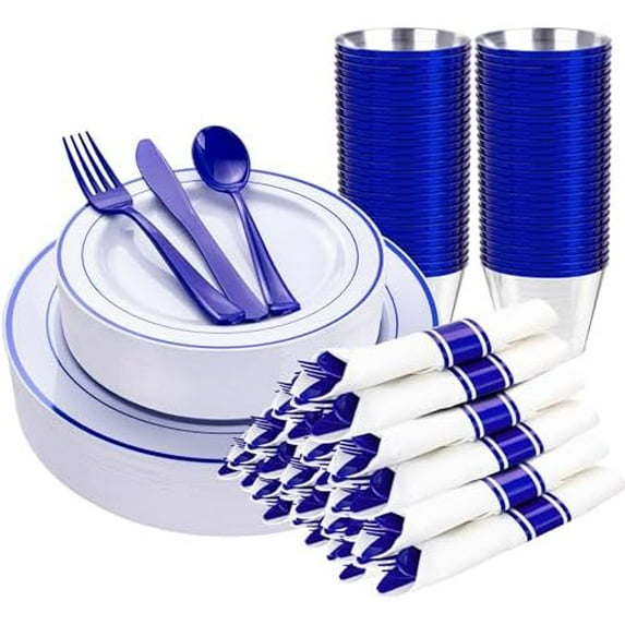 210 Piece Blue Disposable Dinnerware Set,Plastic Plates for Party ...
