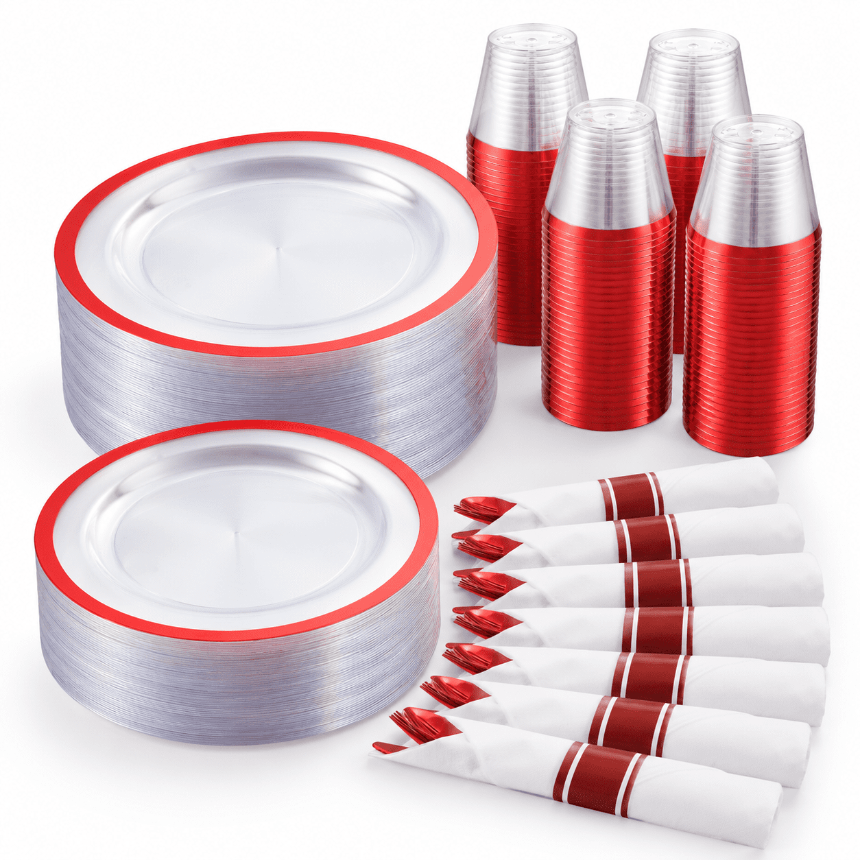 210 Red Plastic Plates Set Disposable Dinnerware For Party - Walmart.com