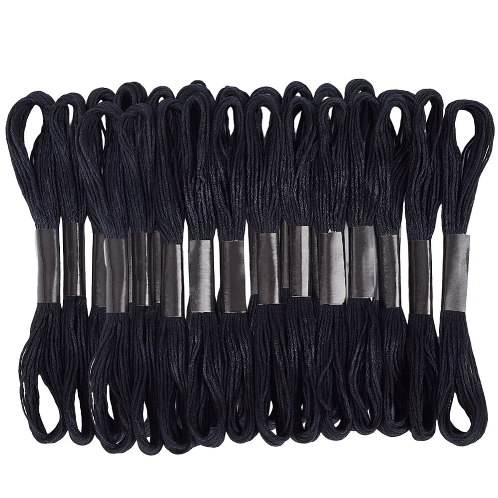 210 Yards 24 Skeins 6Ply Black Embroidery Floss Soild Stitch Thread Needlepoint Friendship ...