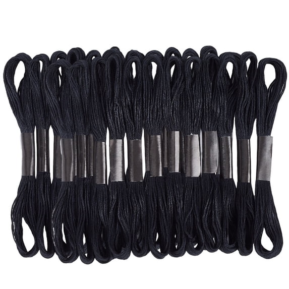 210 Yards 24 Skeins 6Ply Black Embroidery Floss Soild Stitch Thread ...