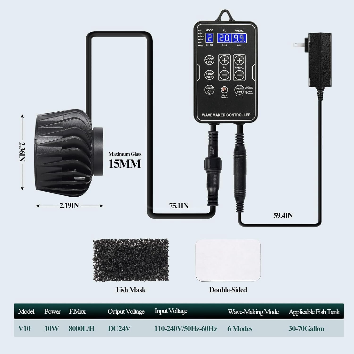 2100 GPH Wave Maker for Aquarium, Ultra Quiet 24V Fish Tank Powerhead ...