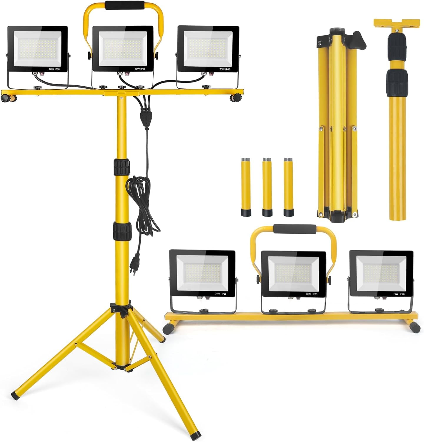 21000Lumen LED Work Lights with Stand - 3 Head Portable Work Light on ...