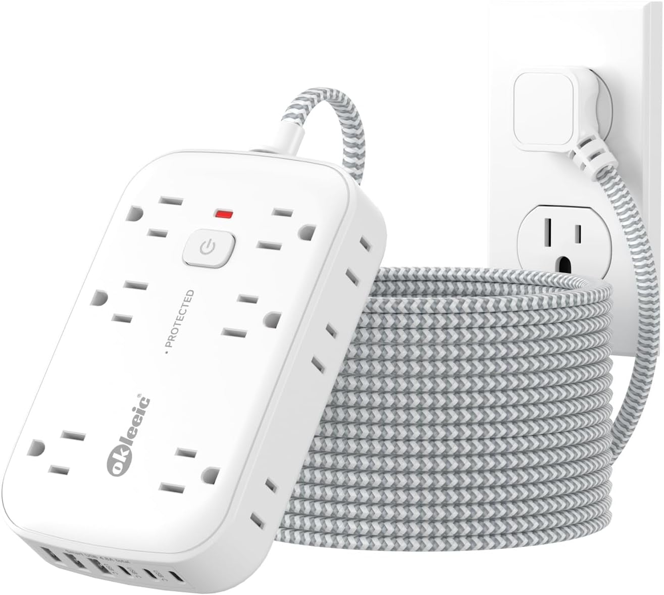 2100J Surge Protector Power Strip - 15 Ft Extension Cord with 6 Station ...
