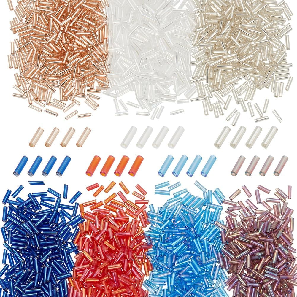 2100Pcs 7 Colors Glass Bugle Beads 6-8mm Long Tube Loose Beads Colorful ...