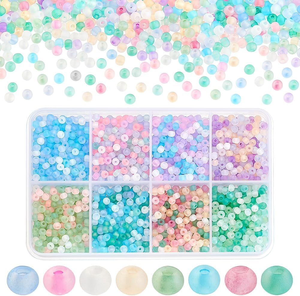 2104pcs 8 Candy Colors Seed Beads 3mm Frosted Glass Beads Transparent ...