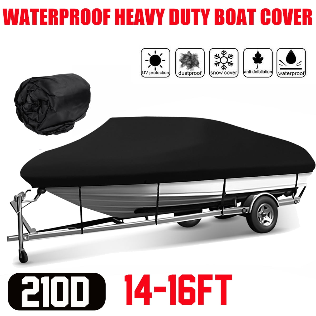 210D Trailerable Boat Cover for 14-16ft Boat Beam Width up to 90 ...