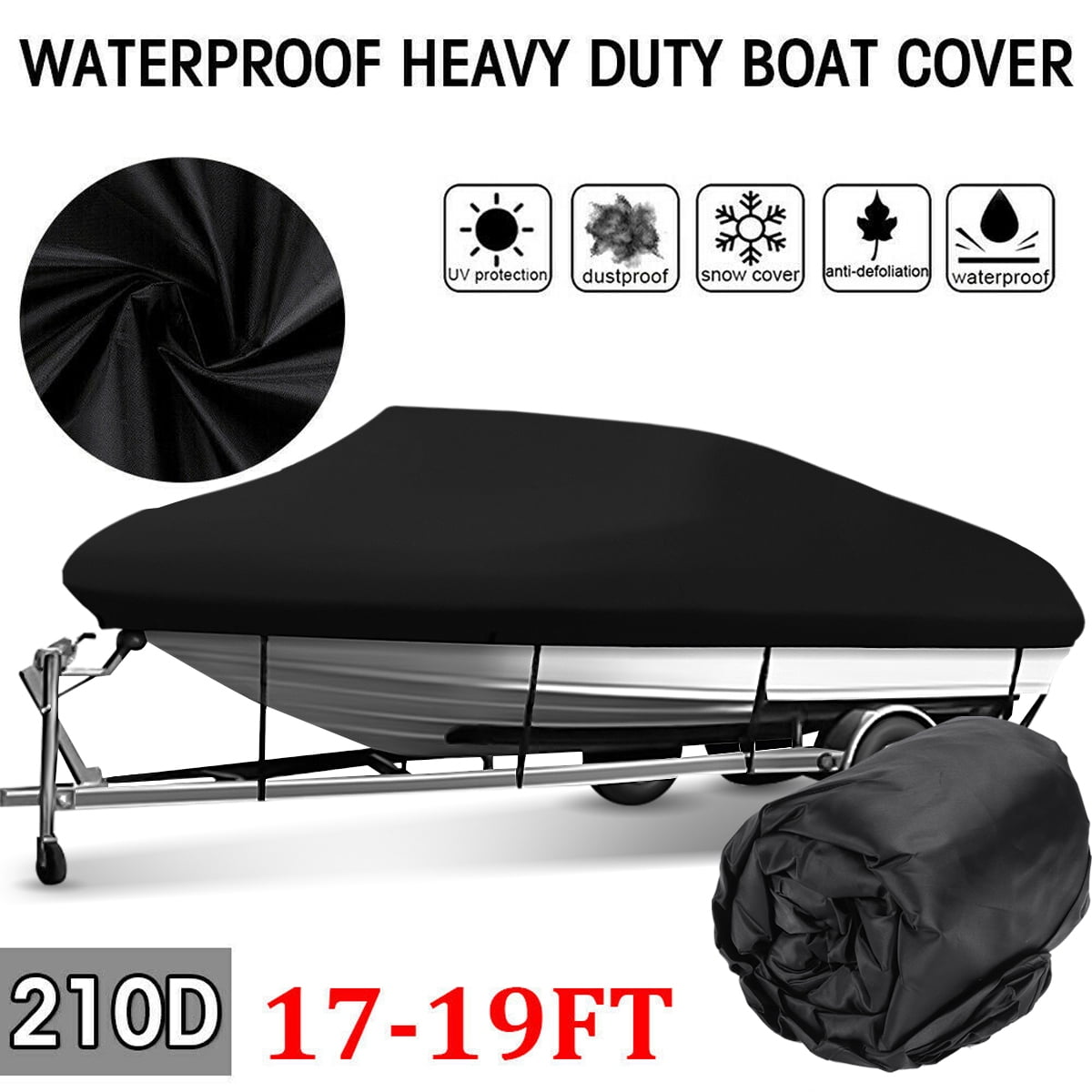 210D Boat Cover for 17-19ft V-Hull, Fishing, Ski, Bass, Waterproof, UV ...