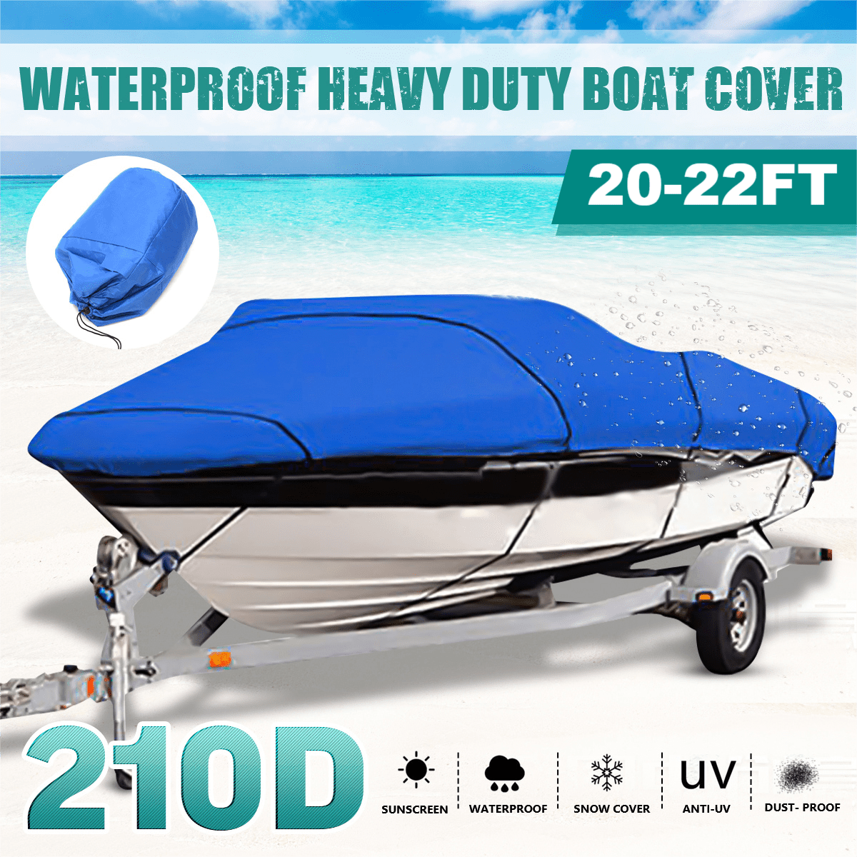 210D Trailerable Boat Cover for 20-22ft Boat Beam Width up to 100", Heavy Duty Waterproof ...