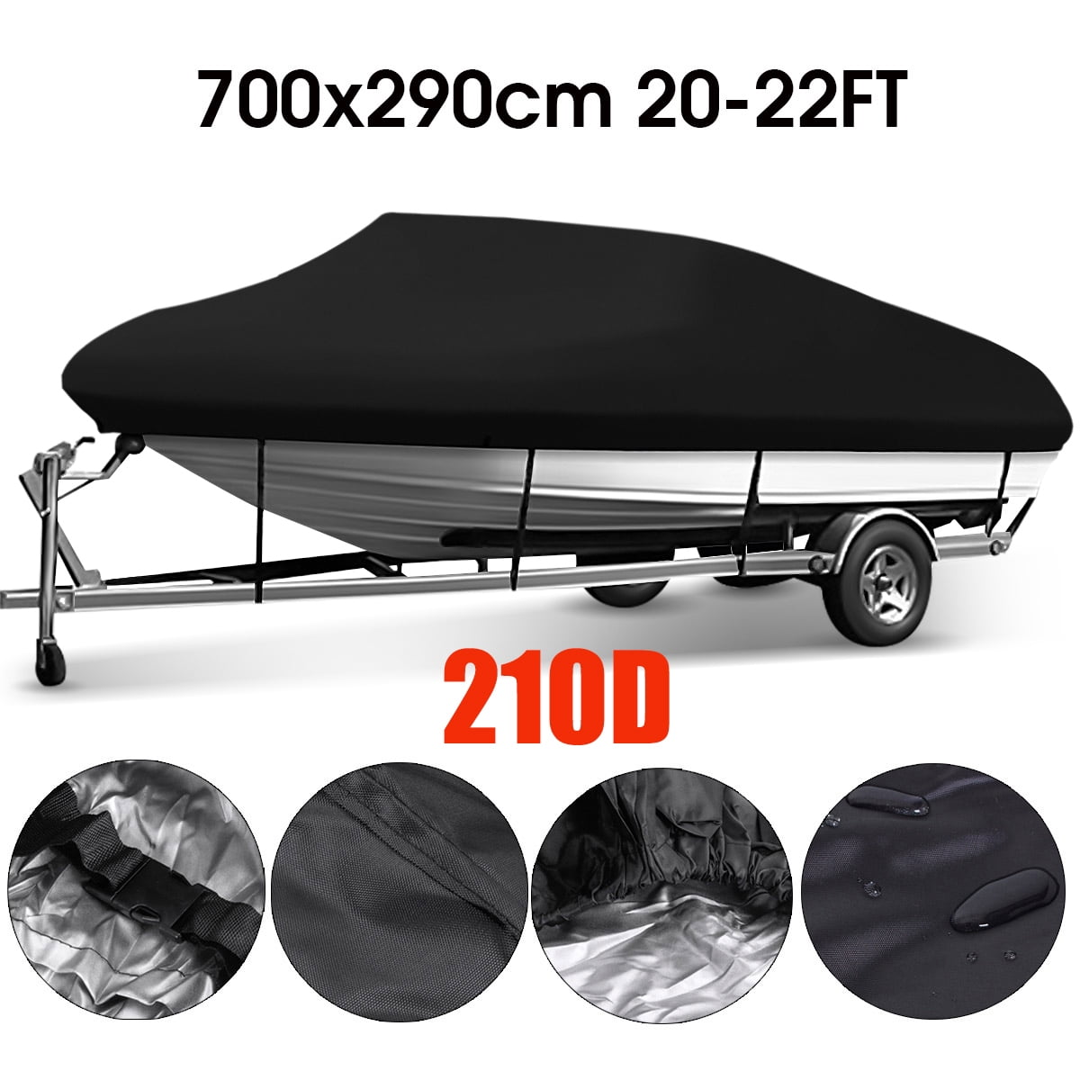 210D Trailerable Boat Cover for 20-22ft Boat Beam Width up to 100 ...