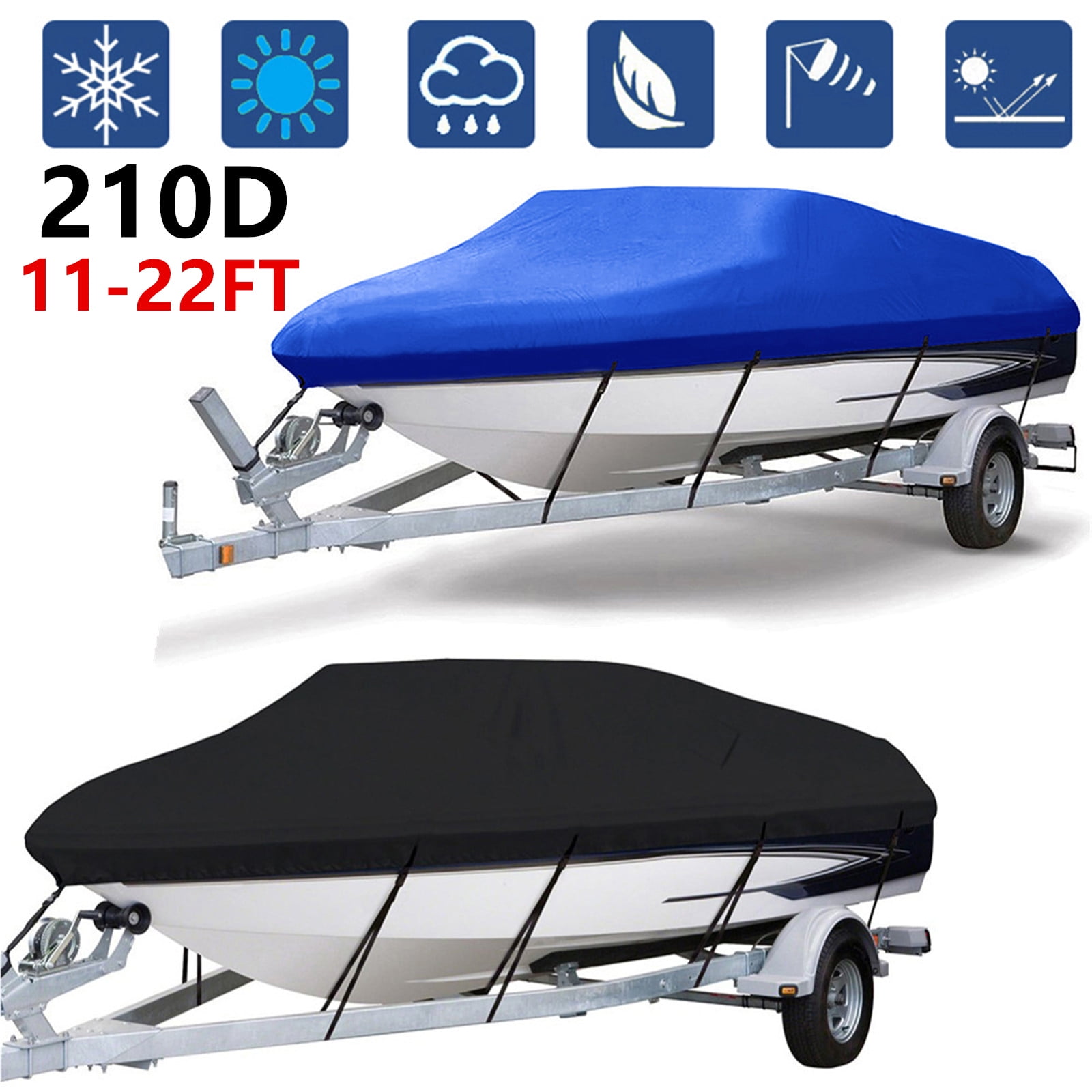210D Waterproof Heavy Duty Trailerable Boat Cover Fishing V-Hull Tri ...