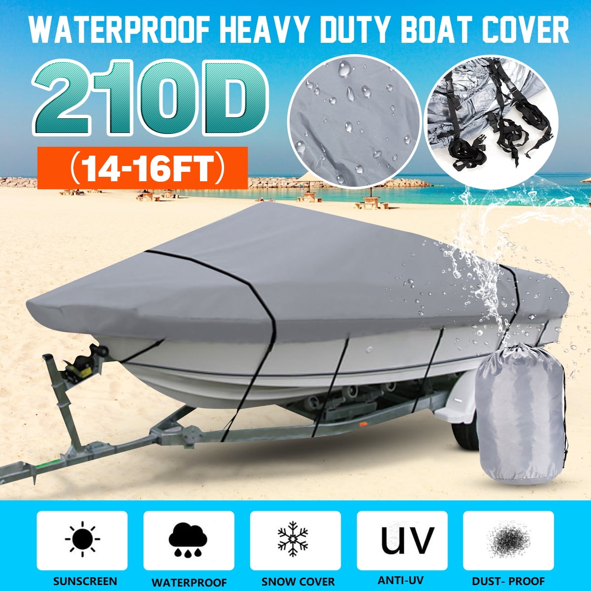 210D Waterproof Heavy Duty V-Hull Boat Cover Trailerable Outdoor UV ...