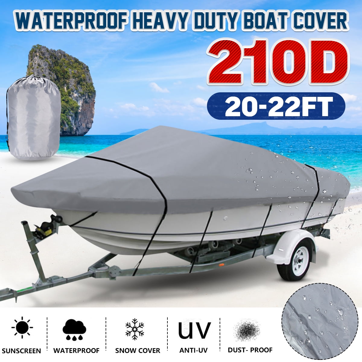 210D Waterproof Heavy Duty V-Hull Boat Cover Trailerable Outdoor UV ...
