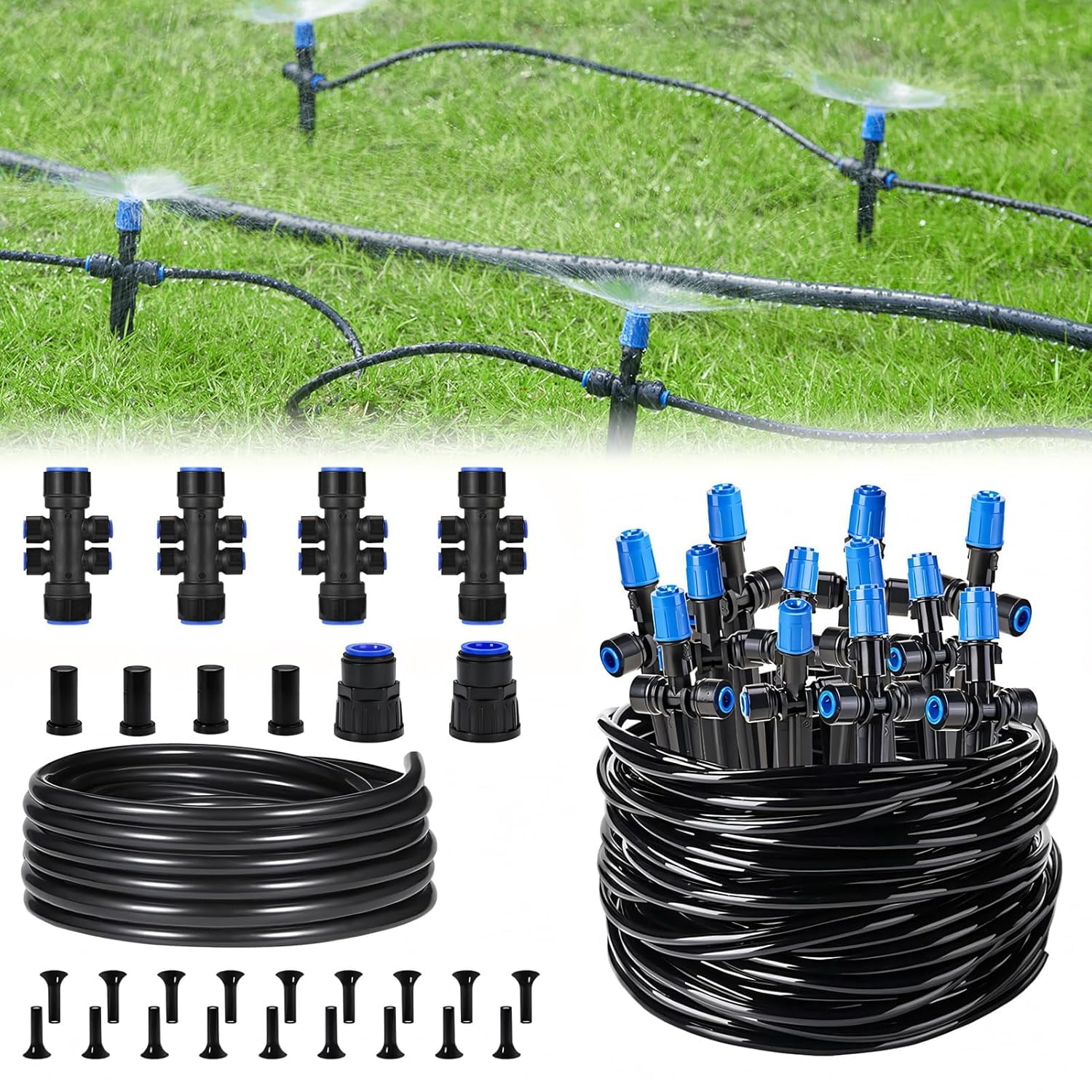 210FT Quick-Connect Drip Irrigation Kit with Adjustable Fan-Shaped ...