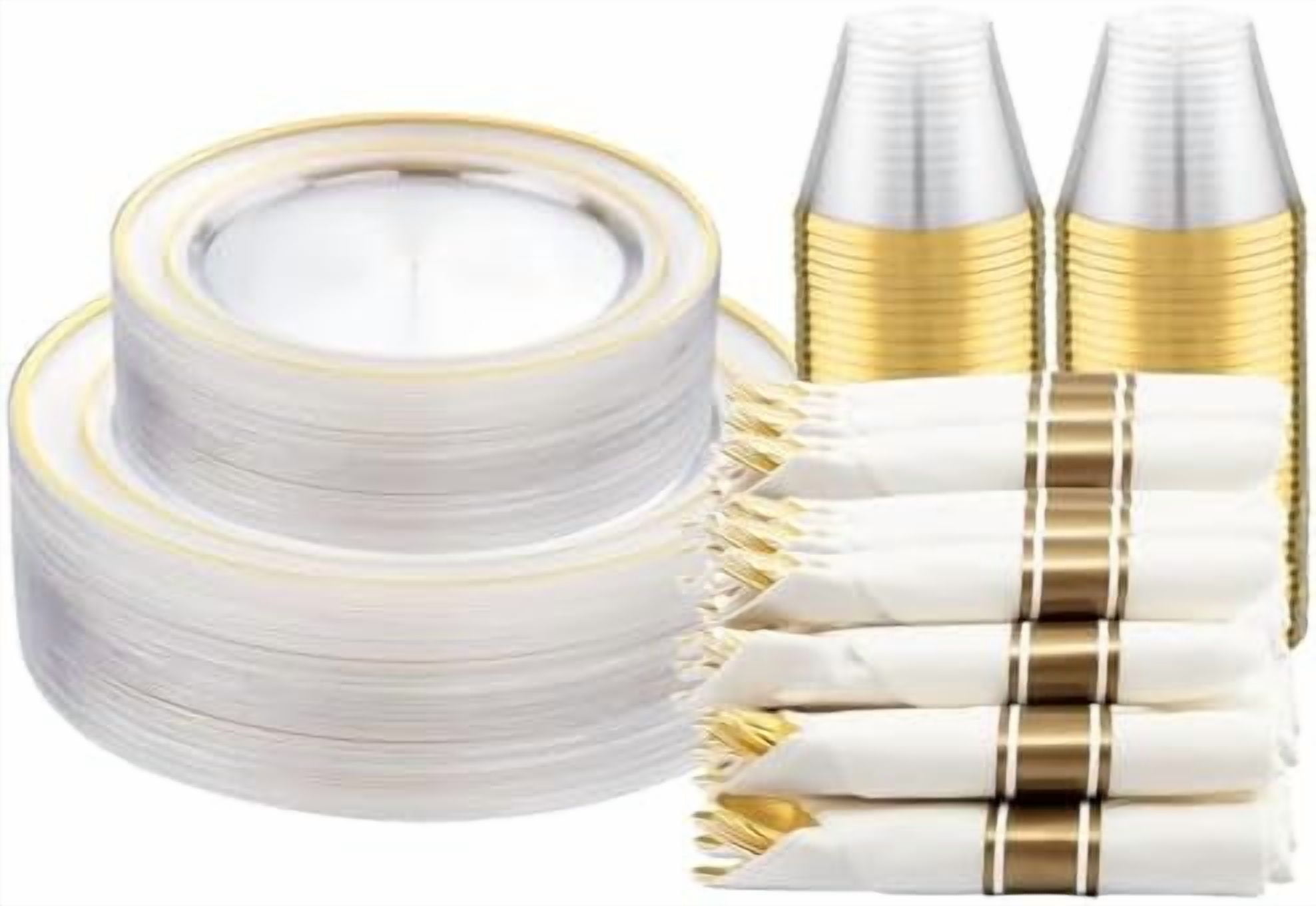 210PCS Clear Gold Plastic Dinnerware Set for 30 Guests, Fancy ...